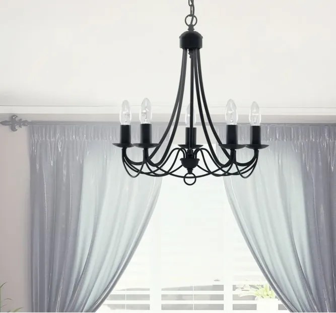 Searchlight 6345-5BK Závěsný pětiramenný lustr MAYPOLE černý