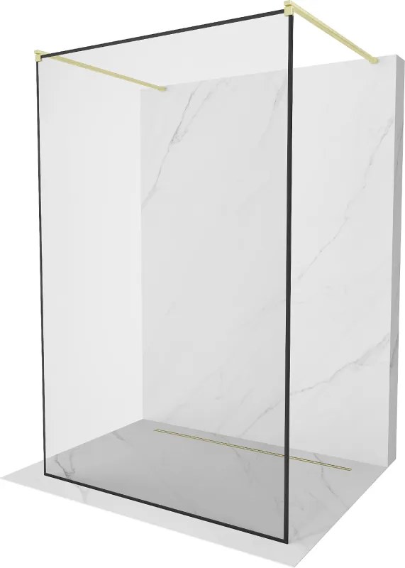 Mexen Kioto, sprchová zástěna Walk-In 150 x 200 cm, 8mm sklo černý vzor, ​​zlatý matný profil, 800-150-002-55-70