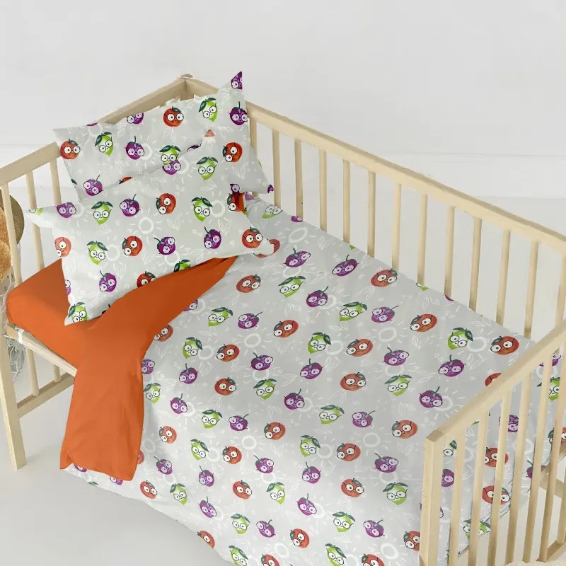 Ervi bavlněné povlečení do postýlky DUO - zábavné ovoce/oranžové