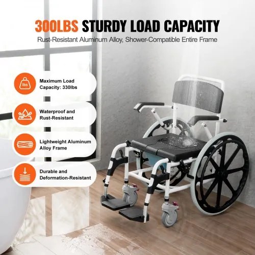 Sprchový invalidní vozík 44,5 cm koupelnový z Al slitiny pro tělesně postižené