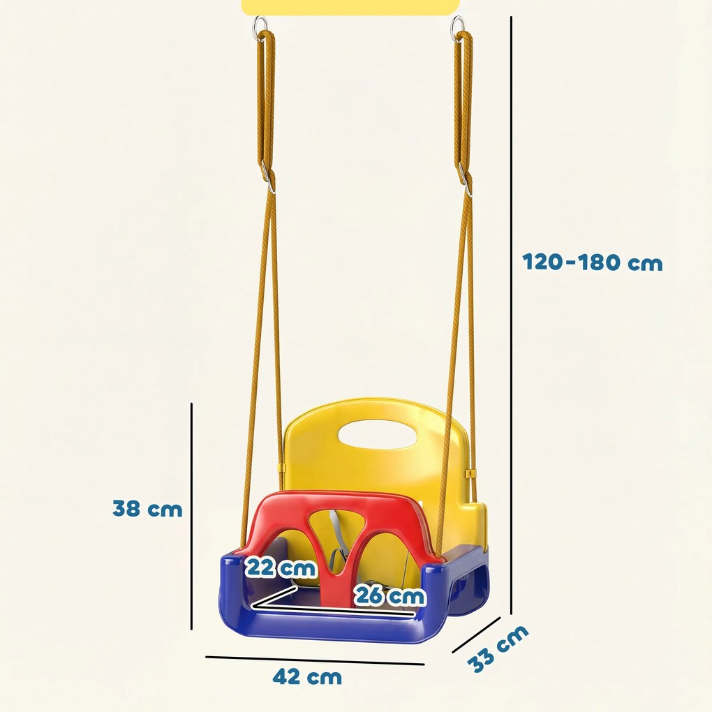 Dětská houpačka 3 v 1 nastavitelná dětská houpačka s opěradlem, popruhy, pro děti od 9-36 měsíců, tmavě modrá