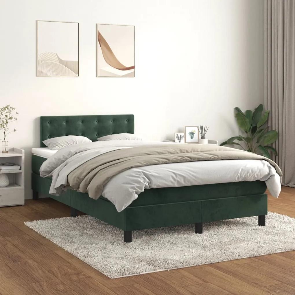vidaXL Box spring postel s matrací 120 x 200 cm samet [3141537] Barva: Tmavě zelená