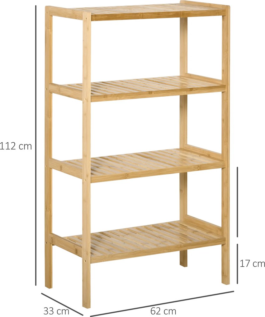 HOMCOM Plážový regál 4-patrový bambusový regál 62x33x112cm pro kancelářské úložné prostory kuchyně příroda | Aosom.de
