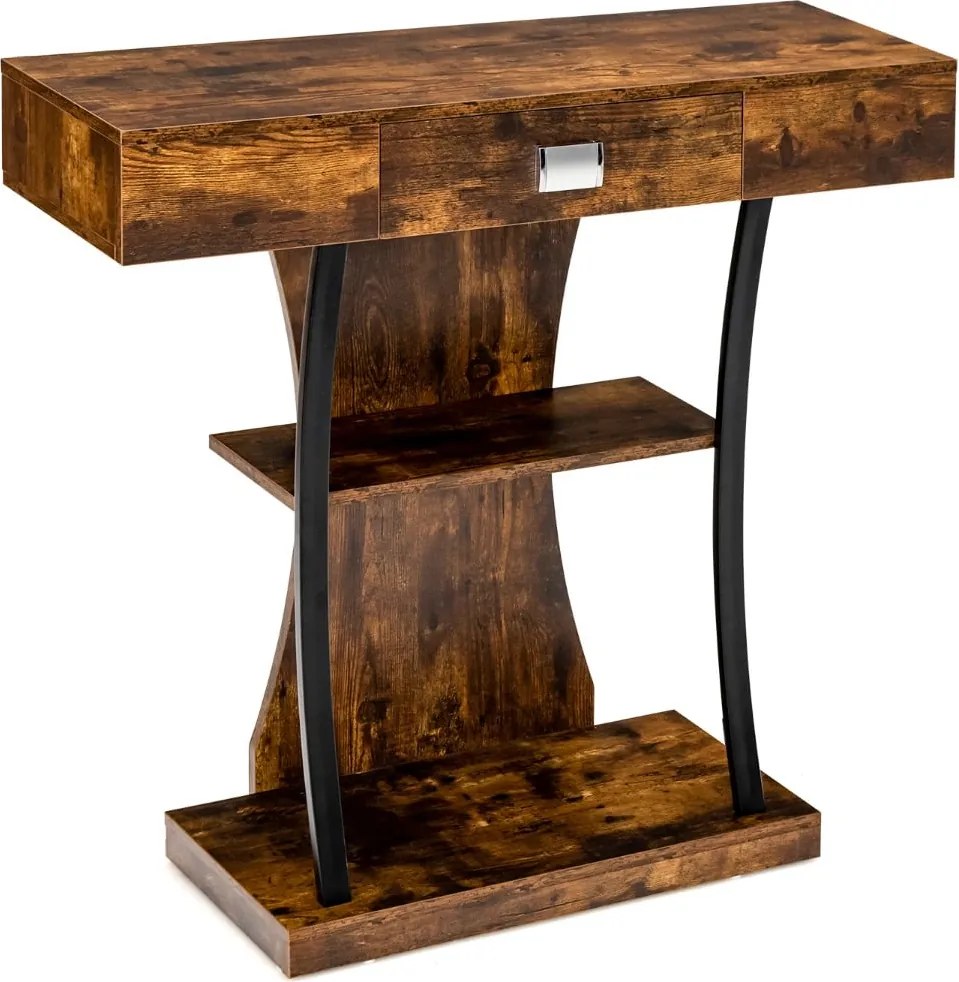 Costway Konzolový stůl ve tvaru T pro malé prostory Rustikálně – 91 × 30 × 88 cm