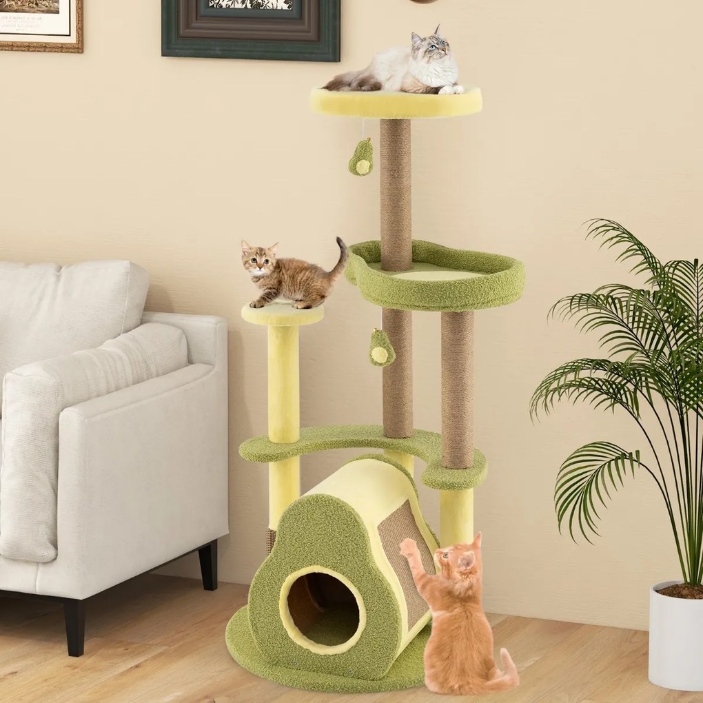 Costway Avocado Scratching Post Vícepatrová kočičí věž se soukromým apartmánem