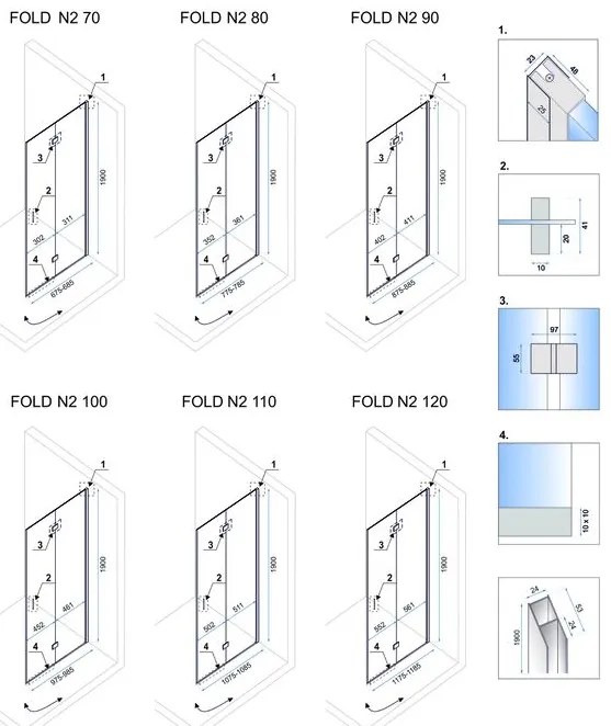 Rea Fold N2 sprchový kout se skládacími dveřmi 100(dveře) x 100(dveře), čiré sklo, chromový profil, KAB-00015