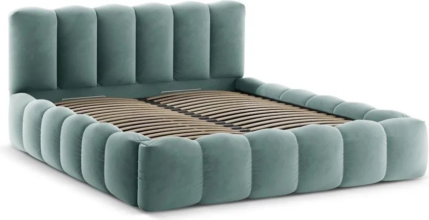 Čalouněná dvoulůžková postel s úložným prostorem s roštem 140x200 cm v mentolové barvě Lupine – Micadoni