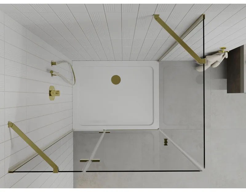 Mexen Roma sprchový kout 80 x 70 cm, 6mm sklo, zlatý profil-čiré sklo + slim sprchová vanička 5cm, 854-080-070-50-00-4010