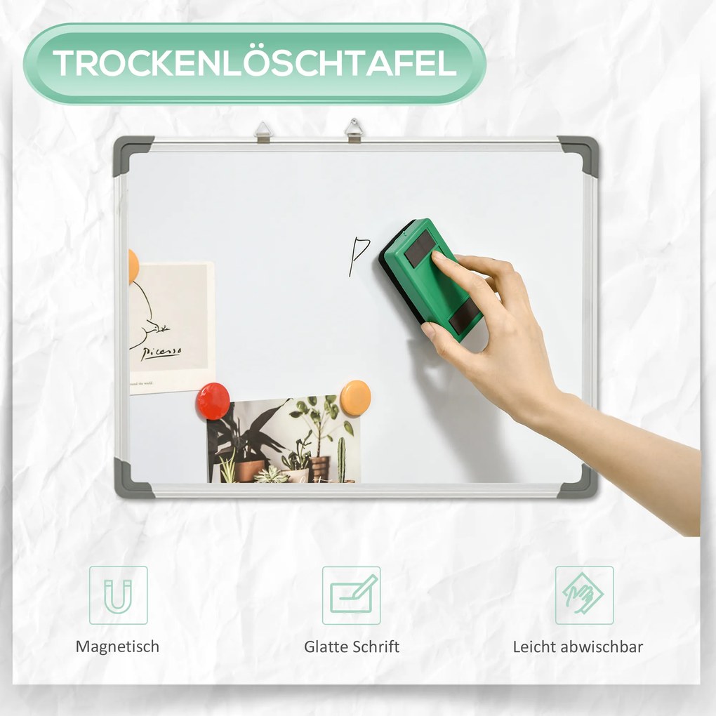 HOMCOM Magnetická tabule 60x1,8x45cm se 4 fixy, 1 gumou, 10 magnety, stojánkem a držákem na zeď | Aosom.de