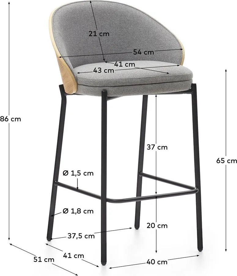 Šedá/v přírodní barvě barová židle (výška sedáku 65 cm) Eamy – Kave Home