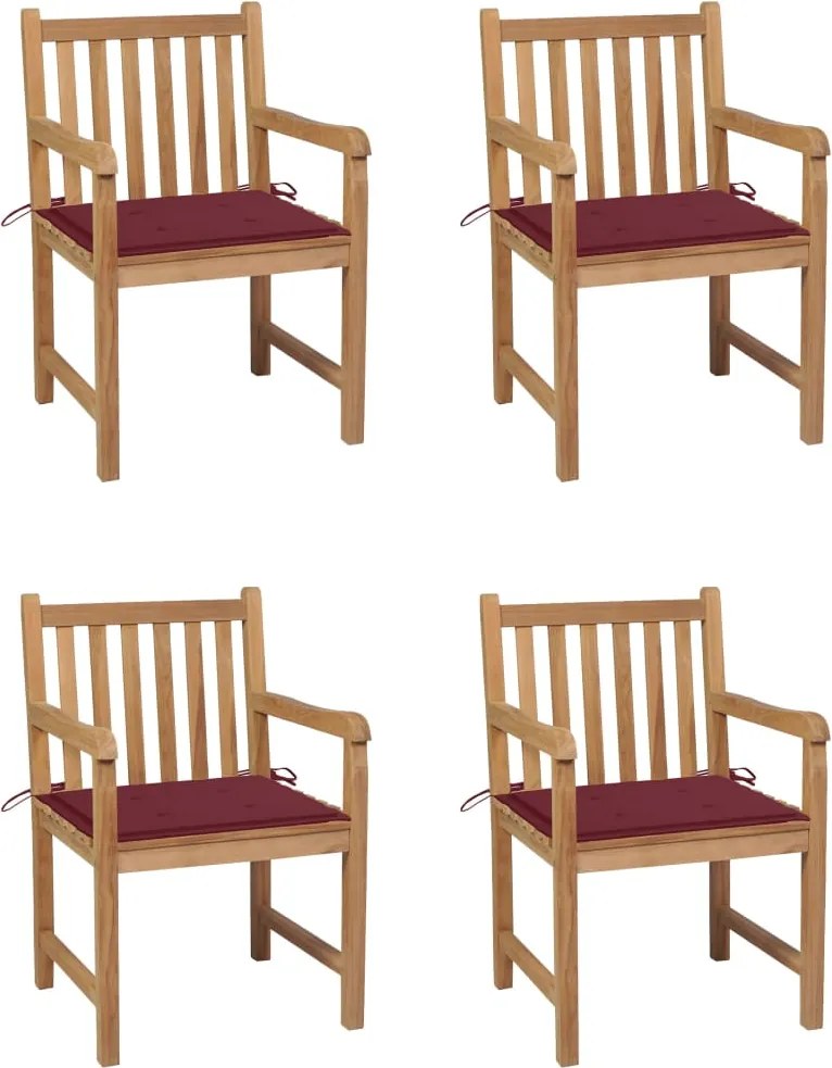 Zahradní židle 4 ks vínové podušky masivní teak 3073013