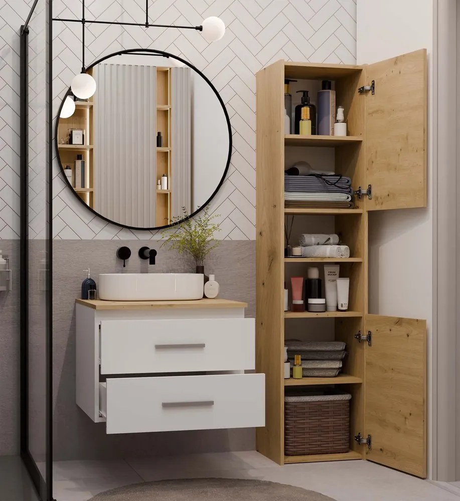 Skříňka pod umyvadlo NEL 60 bílá/dub artisan