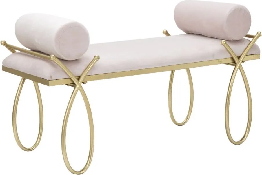 Lavice Ribbon 112 cm samet zlatá/růžová