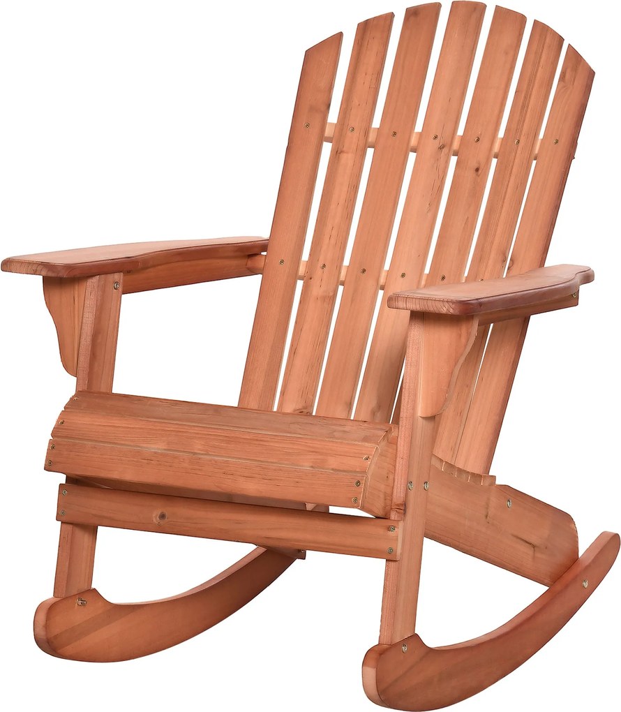 Outsunny Adirondack Dřevěné Houpací Křeslo Přírodní Dřevo 77x94x97 cm pro Zahradu, Terasu, Exteriér v Rustikálním Stylu, Nosnost 130 kg, Barva Teca |
