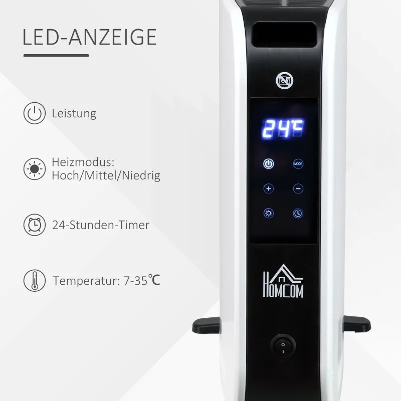 HOMCOM Ventilátorové topení s LED displejem, 3 úrovně topení, 24-hodinový časovač, 2180 W 820-244