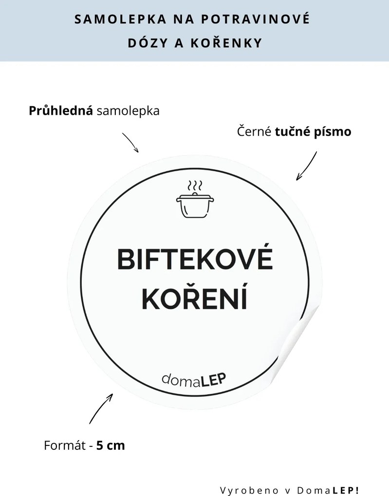 Samolepka na kořenky BIFTEKOVÉ KOŘENÍ průhledná 5 cm tučné písmo