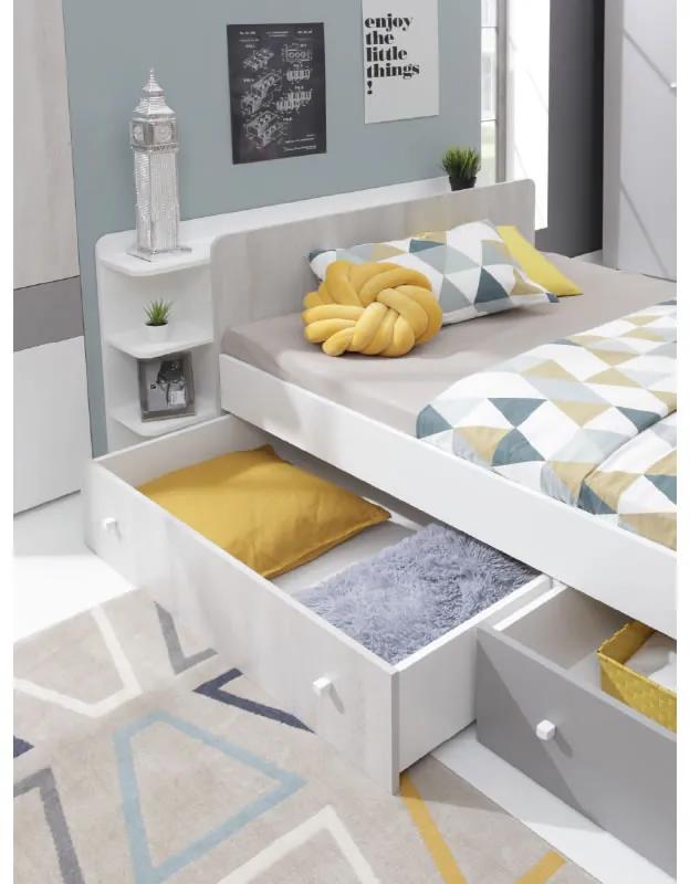 Dětská postel Como CM12, bílý lesk/dub Wilton bílý/šedá Zvolte možnost matrace: S matrací