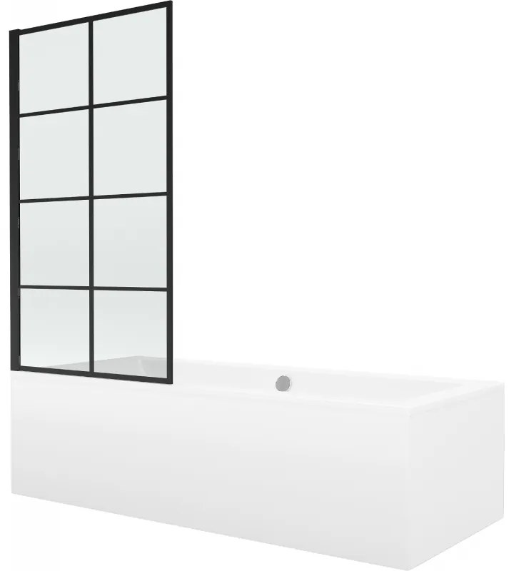 Mexen Cube obdélníková vana 170 x 80 cm s pláštěm 1-křídlovou zástěnou 80 cm, Černý vzor - 550517080X9308017077