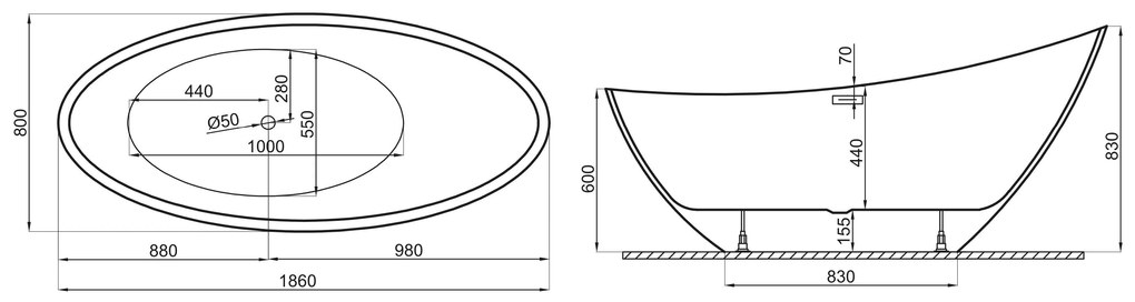 Polimat Akrylátová volně stojící vana Zoe 180x80 Rozměry (cm): 180x80, Barva vany: Bílá / černá mat