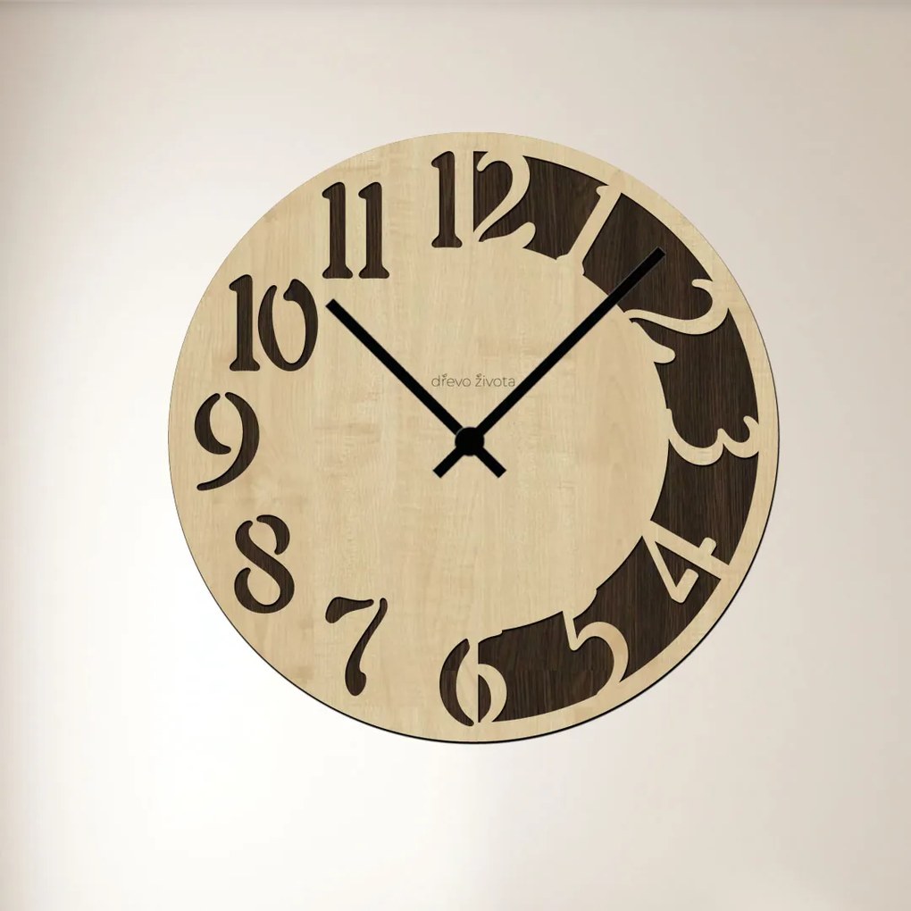 dřevo života Nástěnné hodiny CLOCK Zvolte barvu dekoru: Dub zlatý-Wenge, Velikost hodin: 40x40, Barva ručiček: Černé
