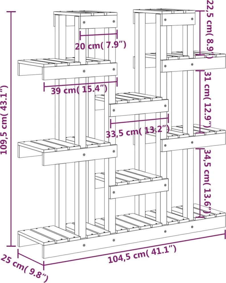 vidaXL Stojan na rostliny 104,5x25x109,5 cm masivní borové dřevo [822093] Barva: Šedá