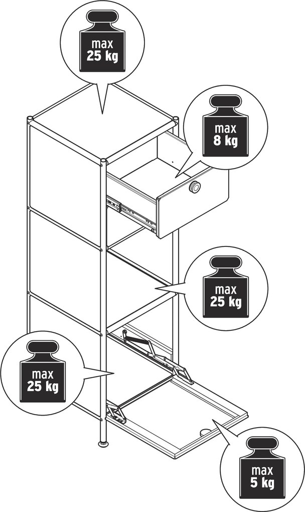 Tchibo - Úzká kovová komoda »Cn3« se 2 zásuvkami a 1 výklopnými dvířky - barva: černá