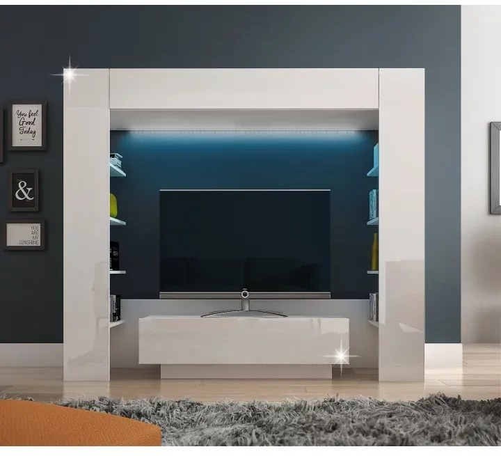 Luxusní TV a media stěna, bílá/bílá extra vysoký lesk, MONTEREJ 0000186841 Tempo Kondela