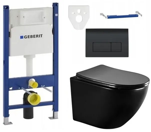 Závěsný set GEBERIT Duofix Basic+ WC LENA Rimless 48 x 36 cm + pomalu padající deska Slim, černá, 3322XX85+39100185
