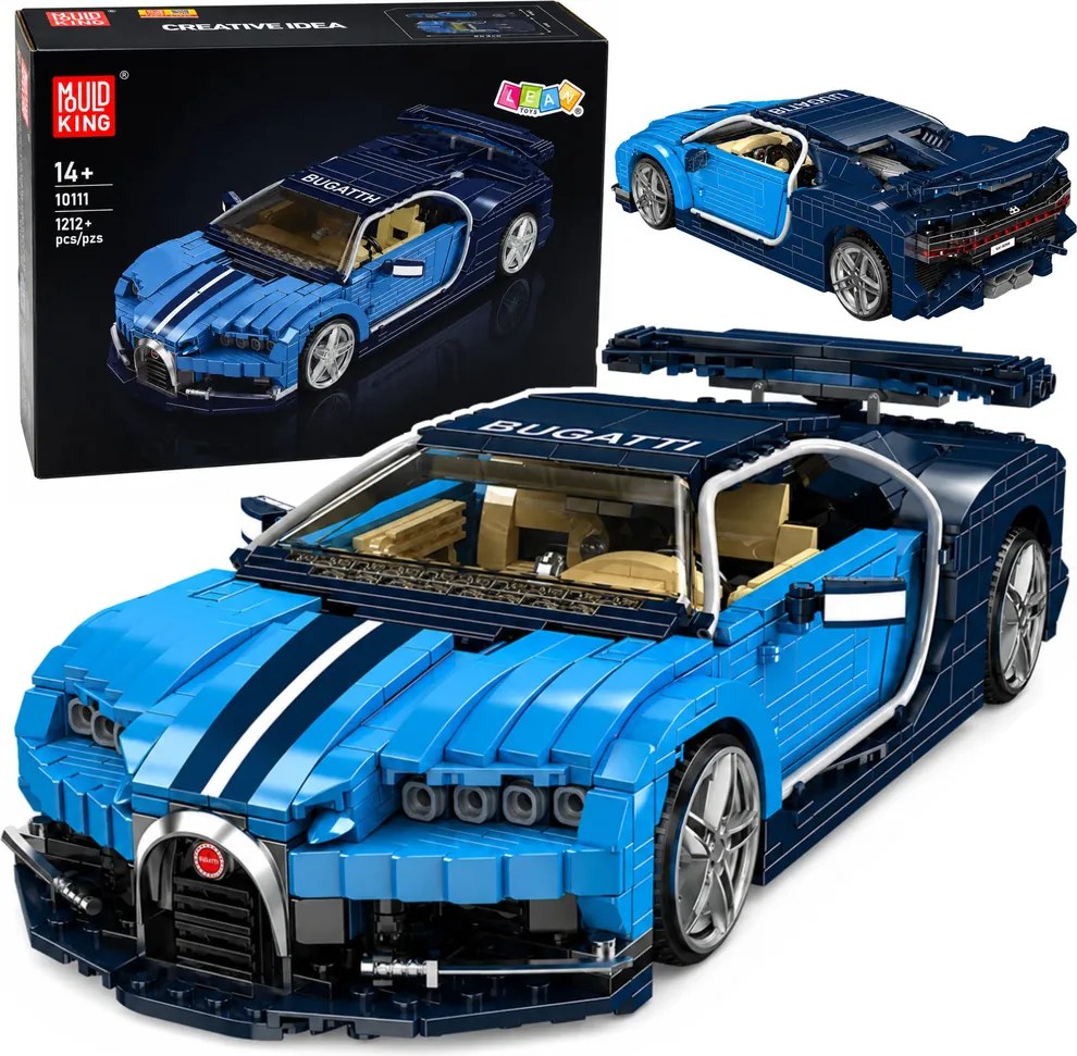 LEAN Toys Stavebnicové kostky – sportovní auto Bugatti, modré, 1212 dílků
