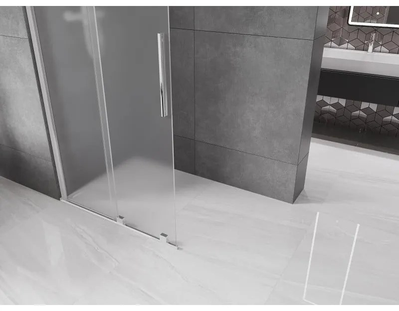 Mexen Velar, sprchová zástěna s posuvnými dveřmi Walk-in 100 x 200 cm, 8mm sklo námraza, chromová, 871-100-000-33-01