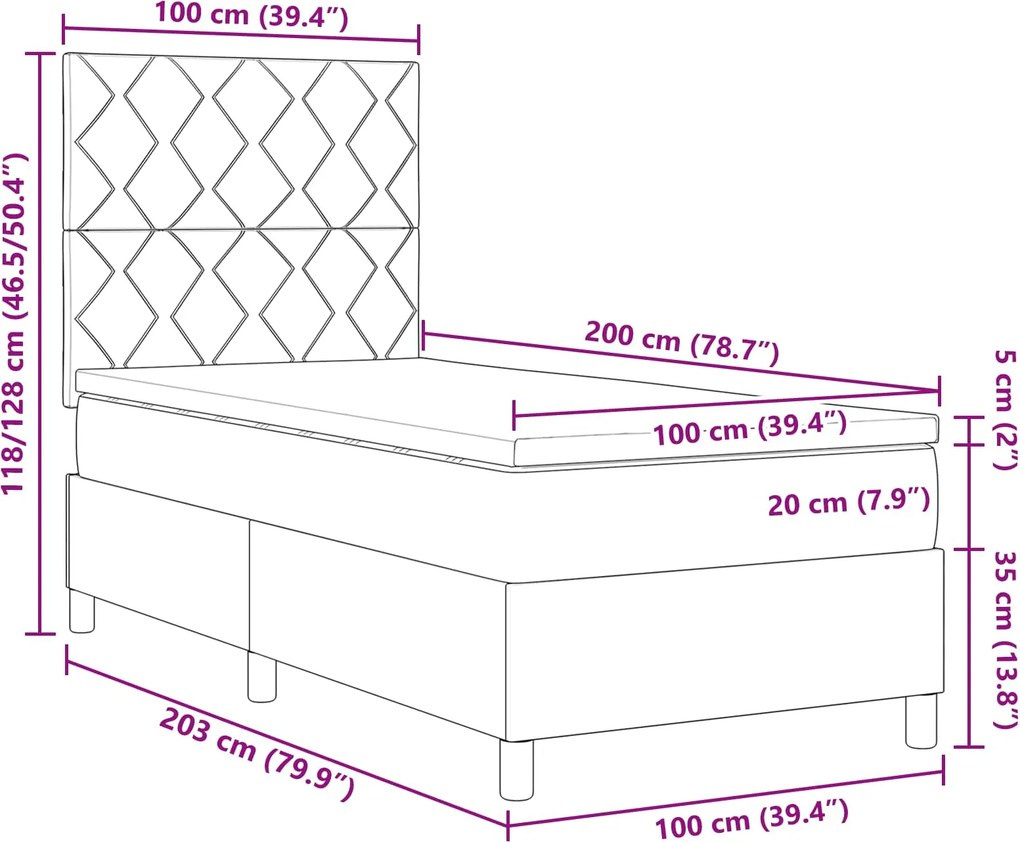 Postel s boxspringem s čelo Krémová 100 x 200 cm textil 3339446