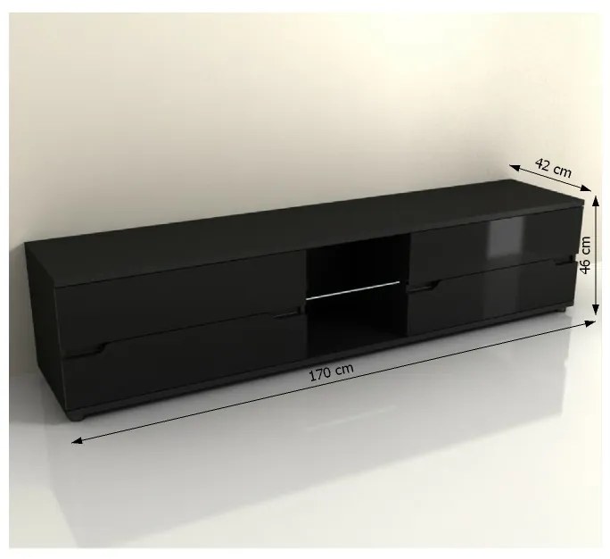 RTV stolek 170x66cm v černém lesku TK2166