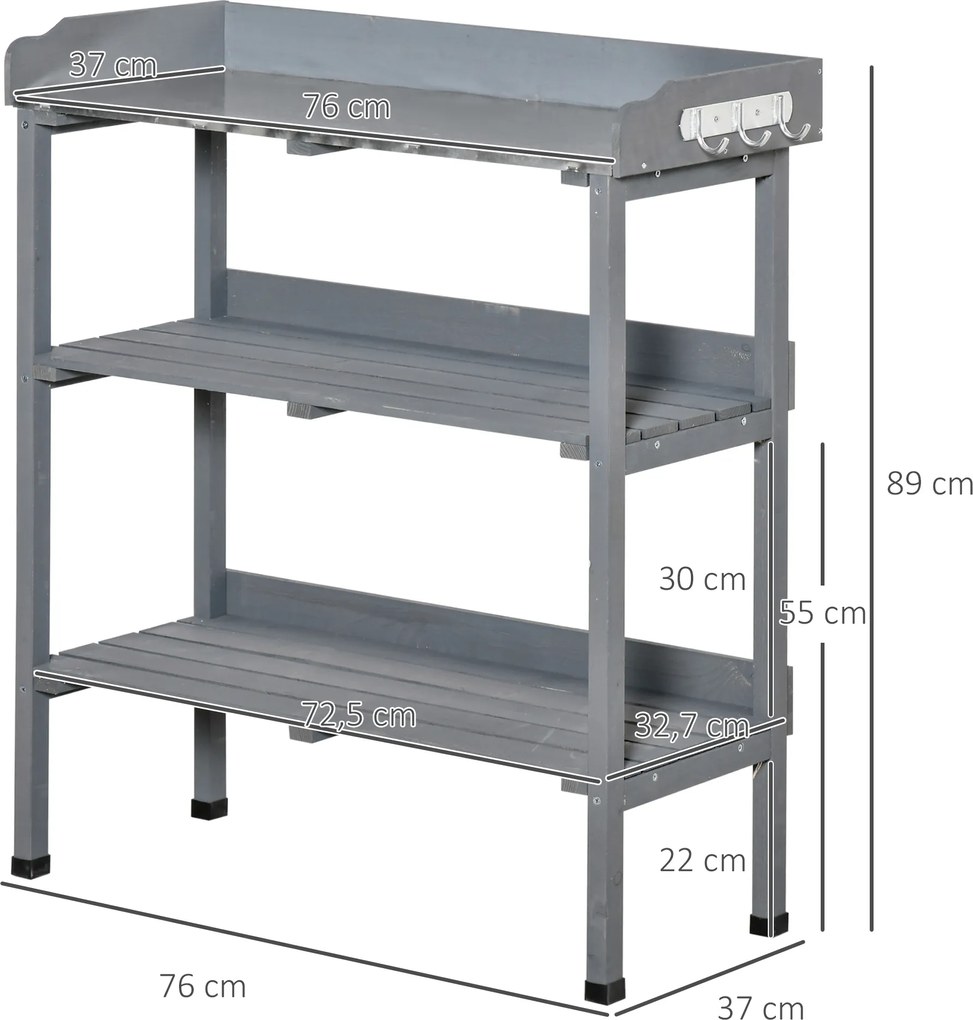 Zahradnický stůl Outsunny s kovovou pracovní deskou a dřevem 76x37x89cm ideální pro zahradu a balkon |