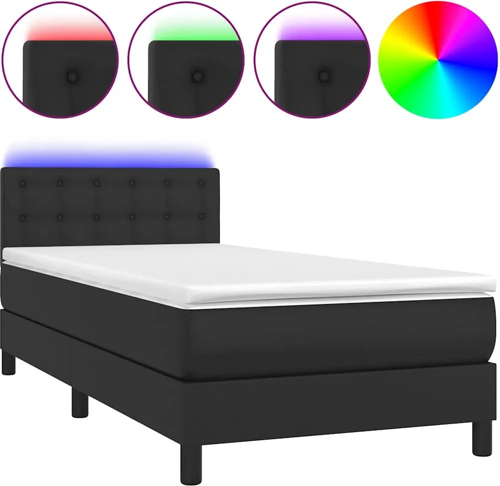 Box spring postel s matrací a LED černá 90x190 cm umělá kůže 3134195