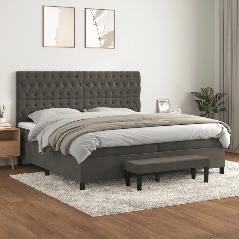Box spring postel s matrací tmavě šedá 200x200 cm samet