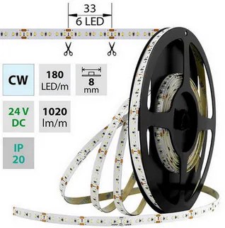 LED pásek McLED 24V studená bílá š=8mm IP20 12W/m 180LED/m SMD2216 ML-126.735.60.0