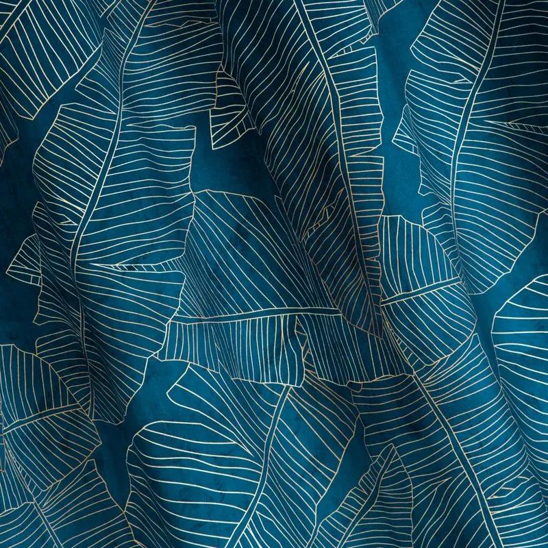 Modrý sametový závěs MUSA 2 s botanickým vzorem 140x250 cm