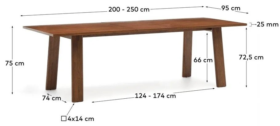Rozkládací jídelní stůl s přídavnou deskou s deskou v dekoru ořechového dřeva 95x200 cm Arlen – Kave Home