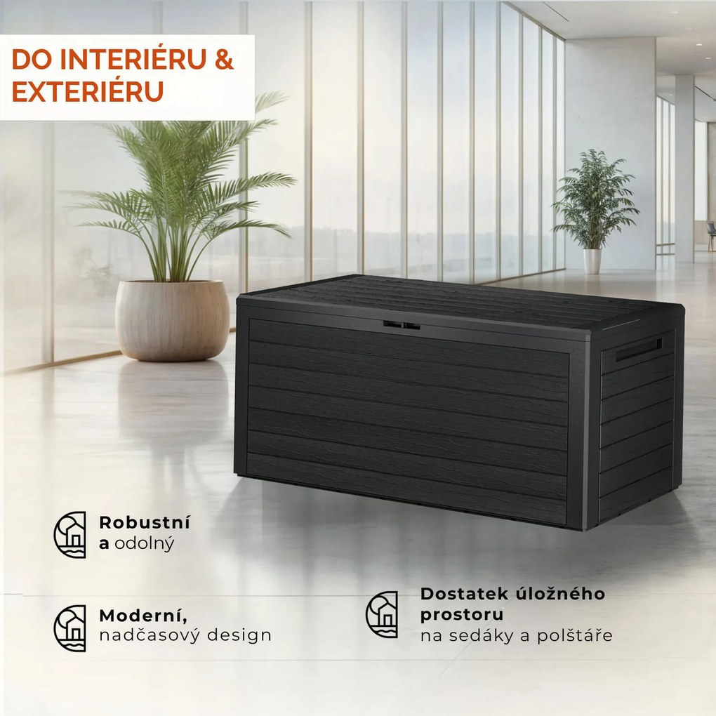 Zahradní úložný box WOODEBOX, 280L, 120x46x57cm, antracitová Prosperplast
