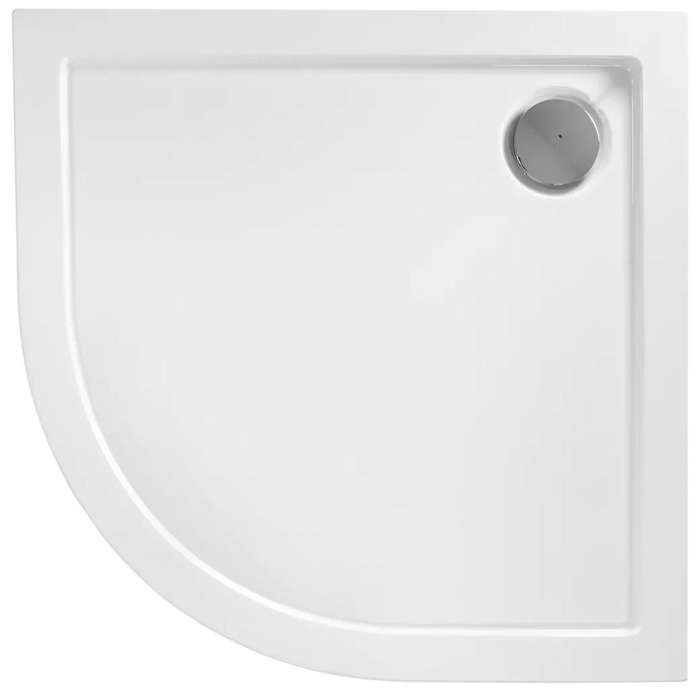 Rea Look, akrylátová čtvrtkruhová sprchová vanička 100x80x6 cm + chromový sifon, levá, bílá, REA-K7909