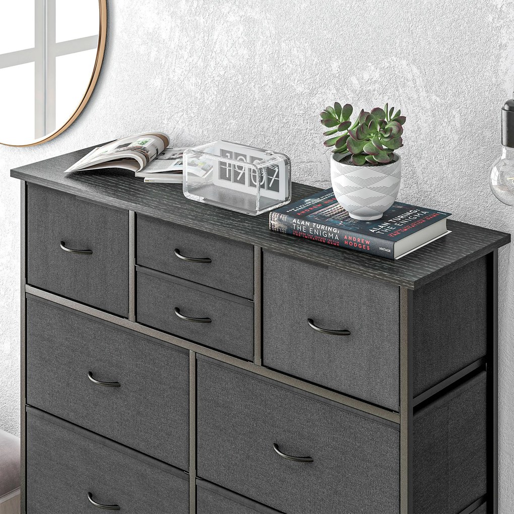 HOMCOM komoda s 10 skládacími látkovými zásuvkami moderní příborník do obývacího pokoje ložnice z oceli černý