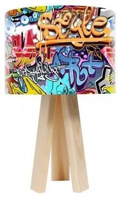 Timberlight Dětská stolní lampa Graffiti + bílý vnitřek + dřevěné nohy