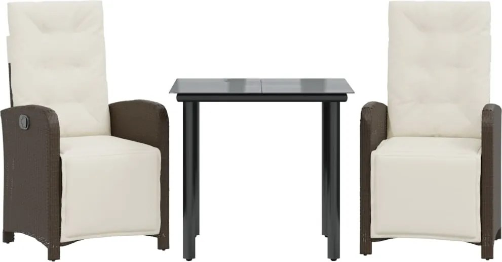 3dílný bistro set s poduškami hnědý polyratan 3212549