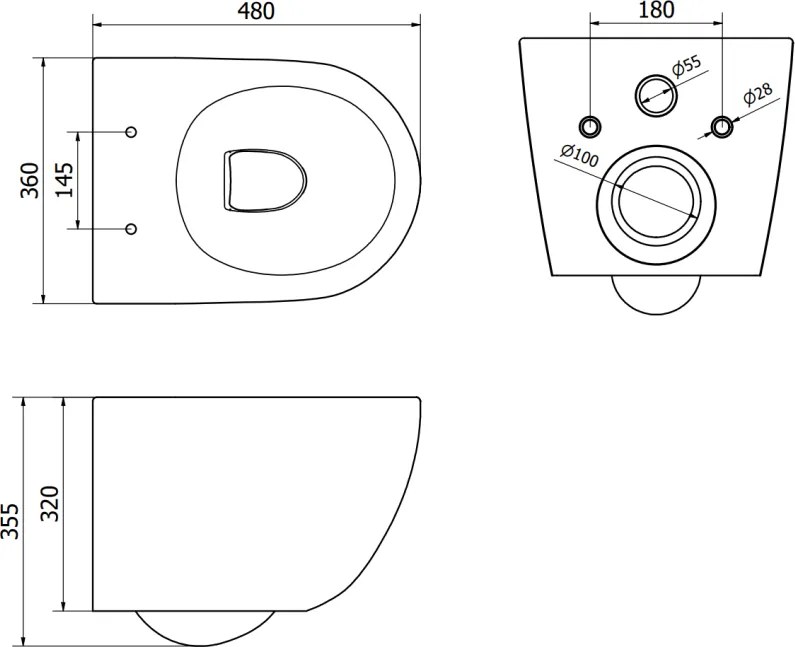 Mexen Lena, závěsná toaletní mísa 480x360x355 mm s pomalu padajícím sedátkem, černá matná - zlatý vzor, 30224077