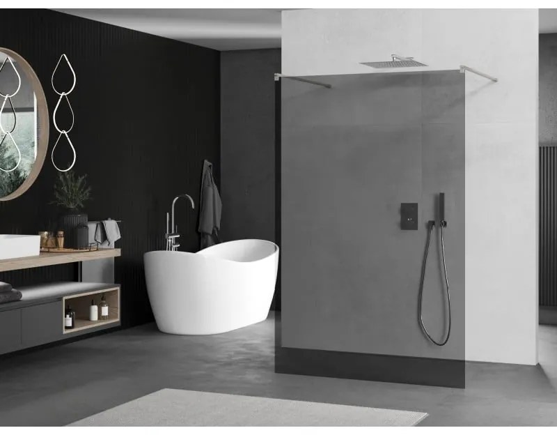 Mexen Kioto, sprchová zástěna Walk-In 130 x 200 cm, 8mm šedé sklo, broušená ocel profil, 800-130-002-97-40