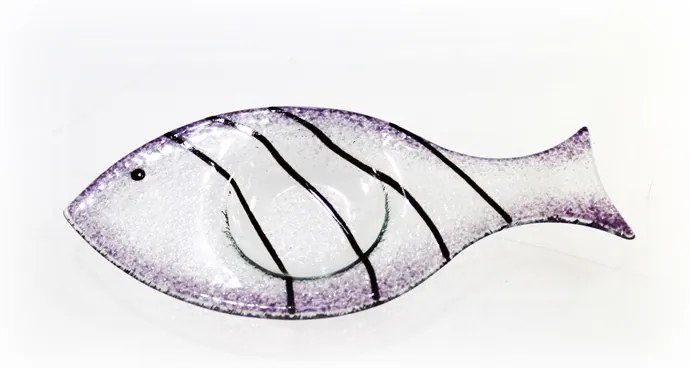 BDK-GLASS Skleněný svícínek rybička - FISH - fialová Rozměr: 23x9cm