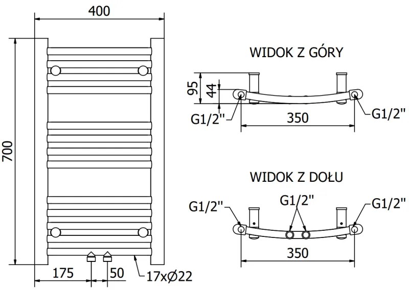 Mexen Ares koupelnový radiátor 700 x 400 mm, 240 W, Bílá - W102-0700-400-00-20