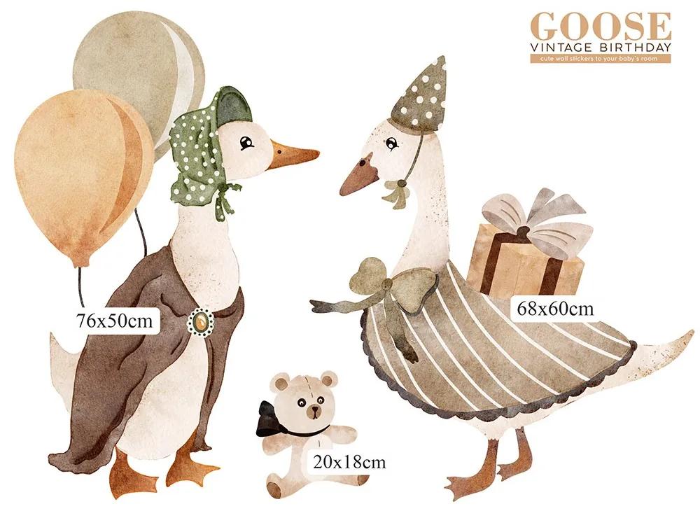 Gario Dětská nálepka na zeď Goose vintage birthday - husy s medvídkem