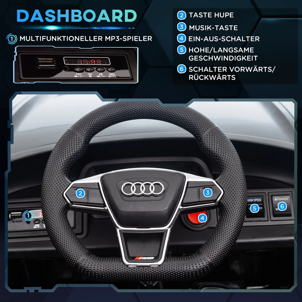 HOMCOM Dětské elektrické autíčko AUDI RS e-tron GT s dálkovým ovládáním, bezpečnostním pásem, klaksonem, hudbou a světlomety, do 5 km/h, pro děti od …