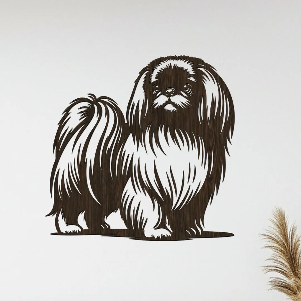 dřevo života Dřevěný obraz psa Pekingese Zvolte rozměr (cm): 40x39, Zvolte barvu dekoru: Černá